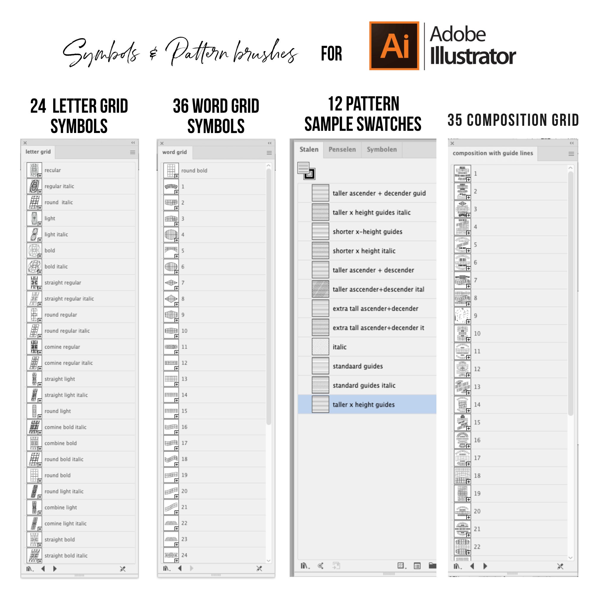127 Letter + Grid Guide | Digital Brush | Photoshop Custom Shapes ...