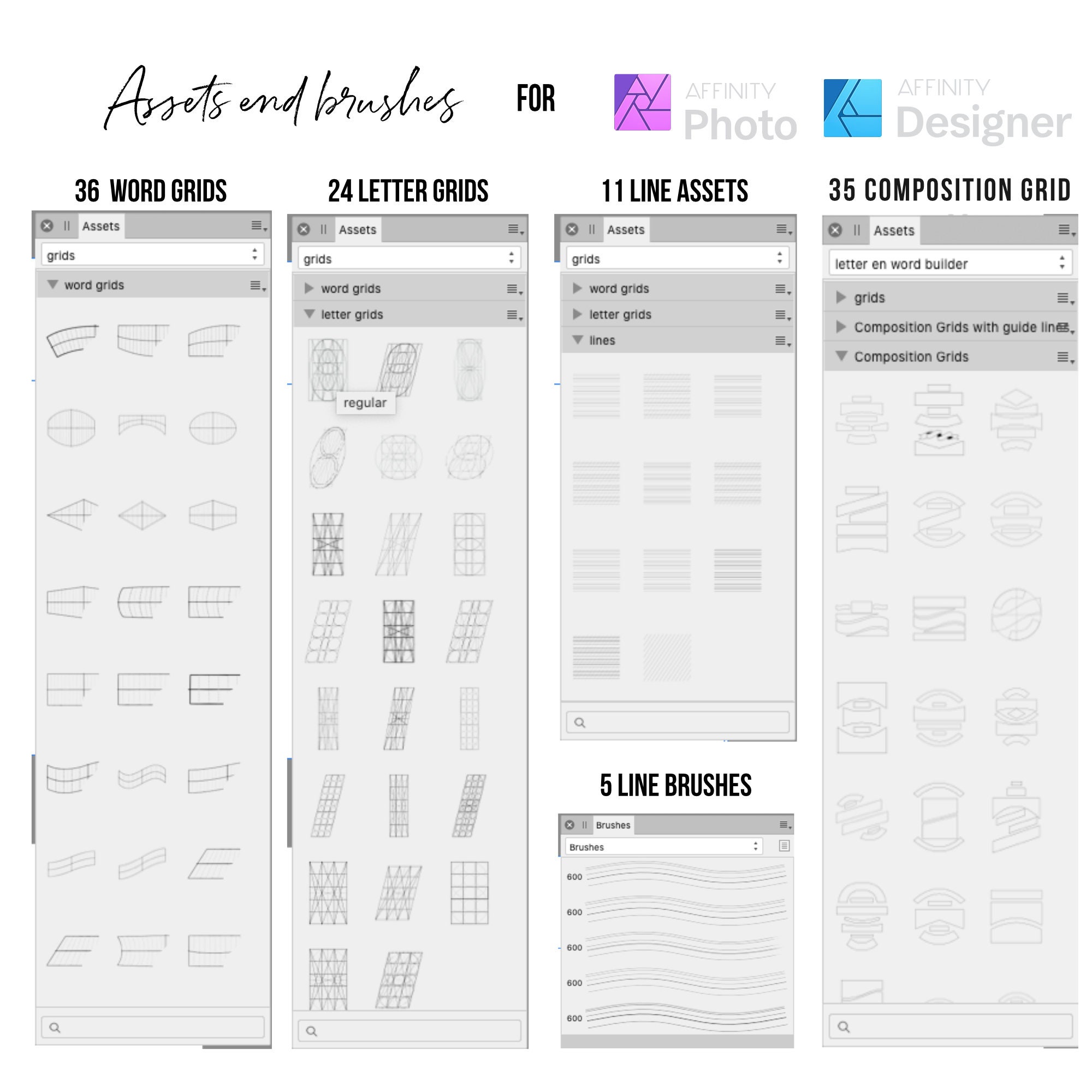 127 Letter + Grid Guide | Digital Brush | Photoshop Custom Shapes ...