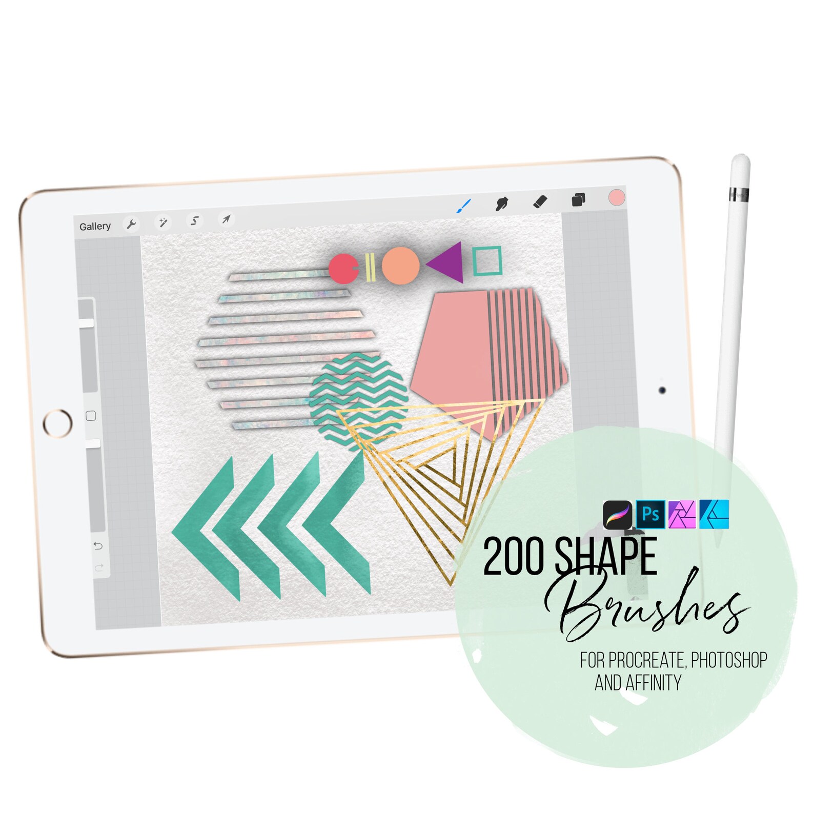 200 Procreate Brushes | Geometric Gradients and Shapes | Outlines ...