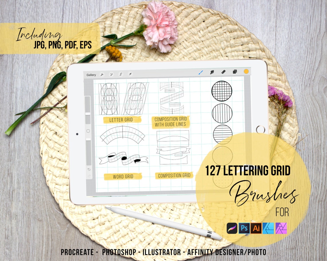 127 Letter + Grid Guide | Digital Brush | Photoshop Custom Shapes ...