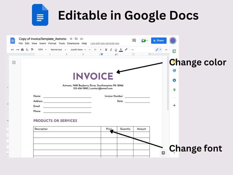 Invoice Template PDF Google Docs Word | Printable PDF | Editable PDF ...