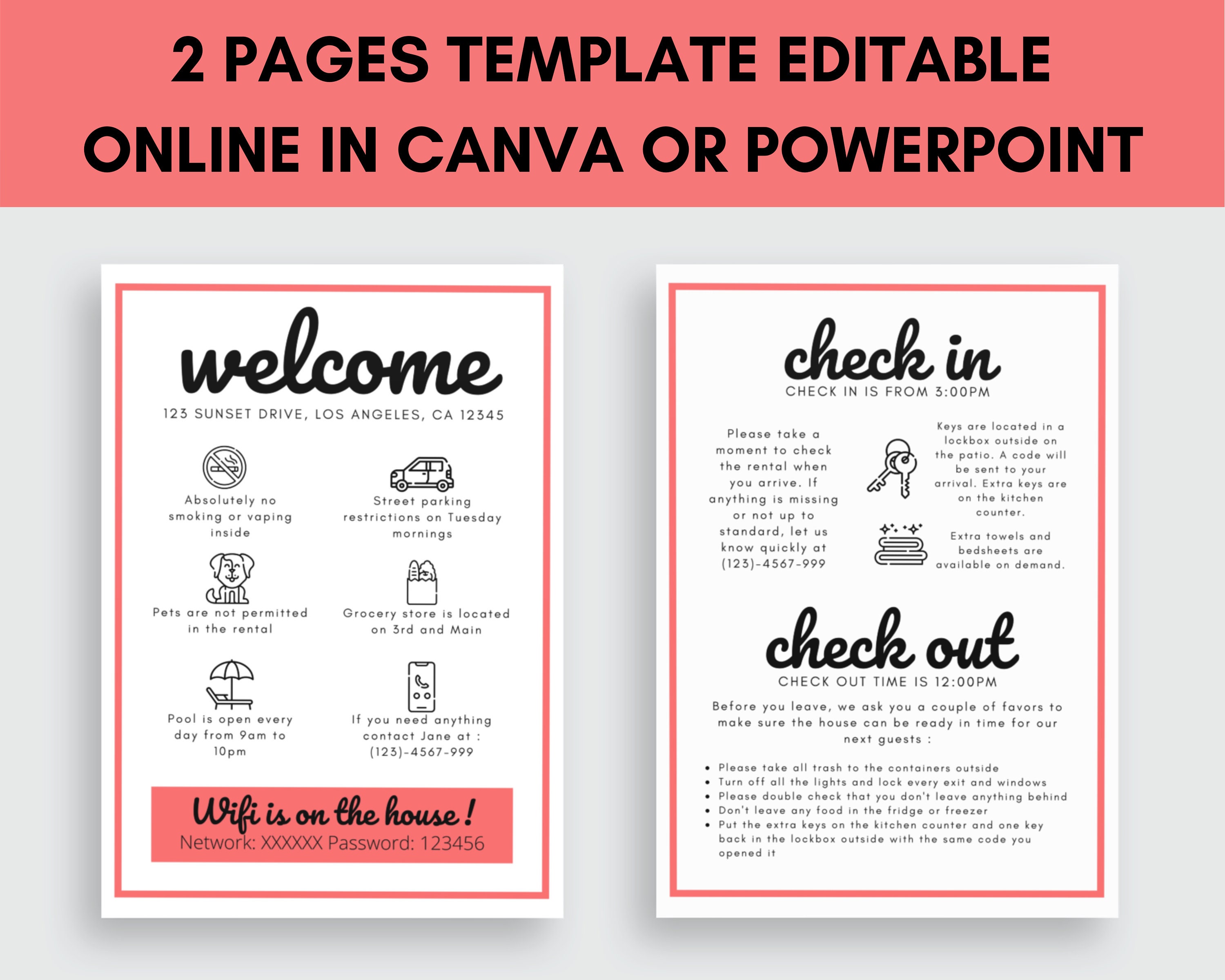 Airbnb Quick 2 Pages Welcome Guide | Editable Canva Template Powerpoint ...
