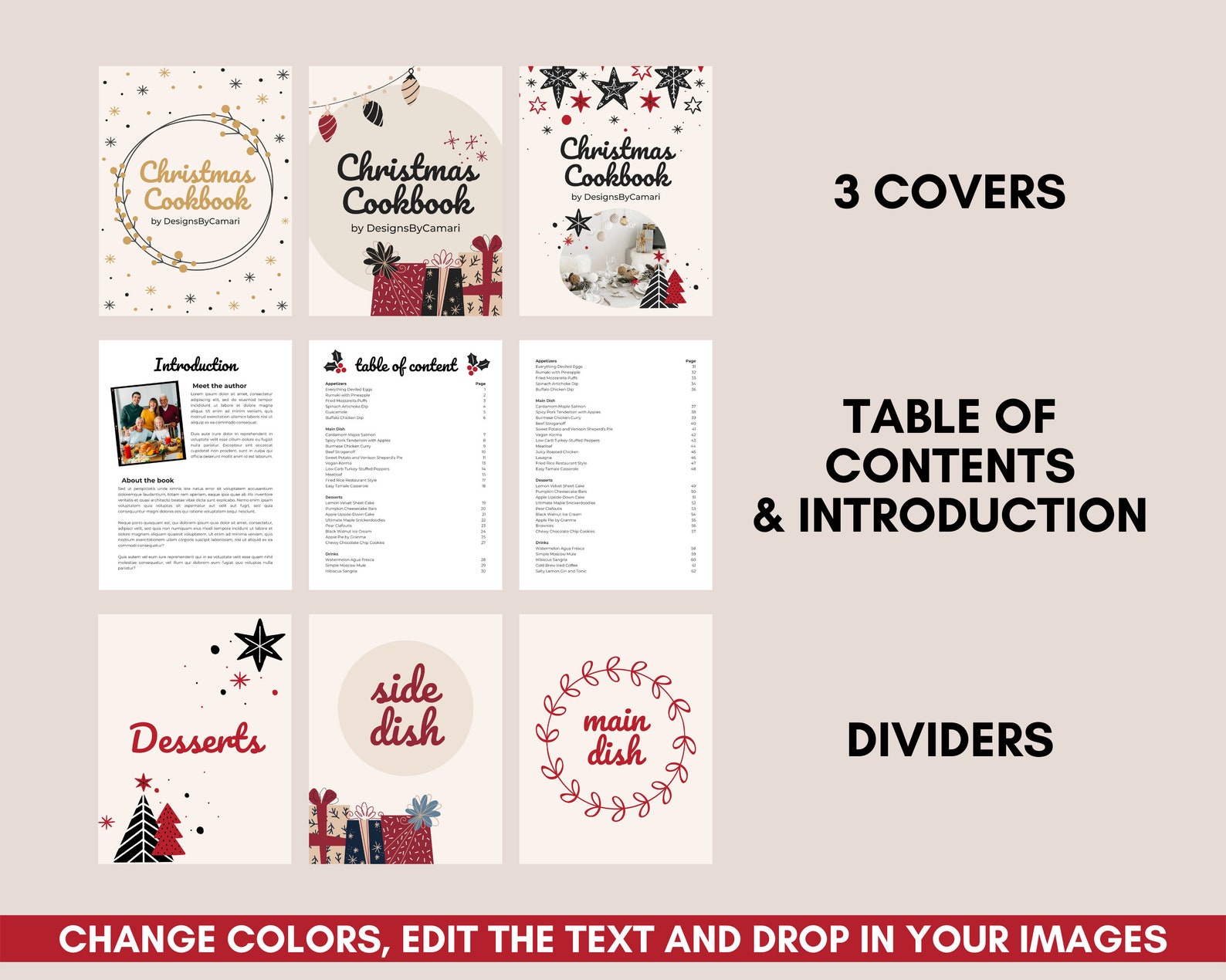 Christmas Cookbook Template Editable Canva Template Family - Etsy