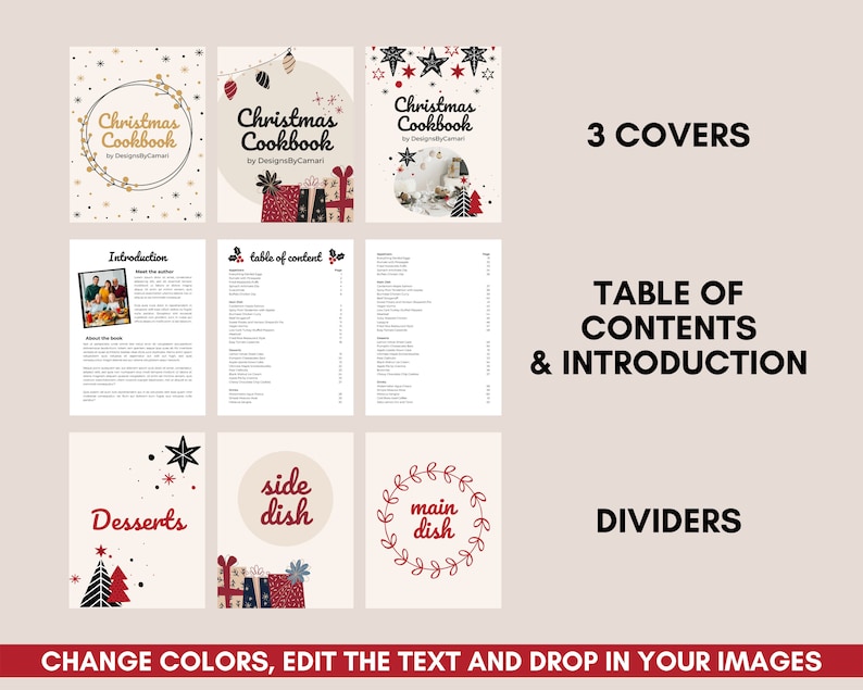Christmas Cookbook Template Editable Canva Template Family Recipe Book ...