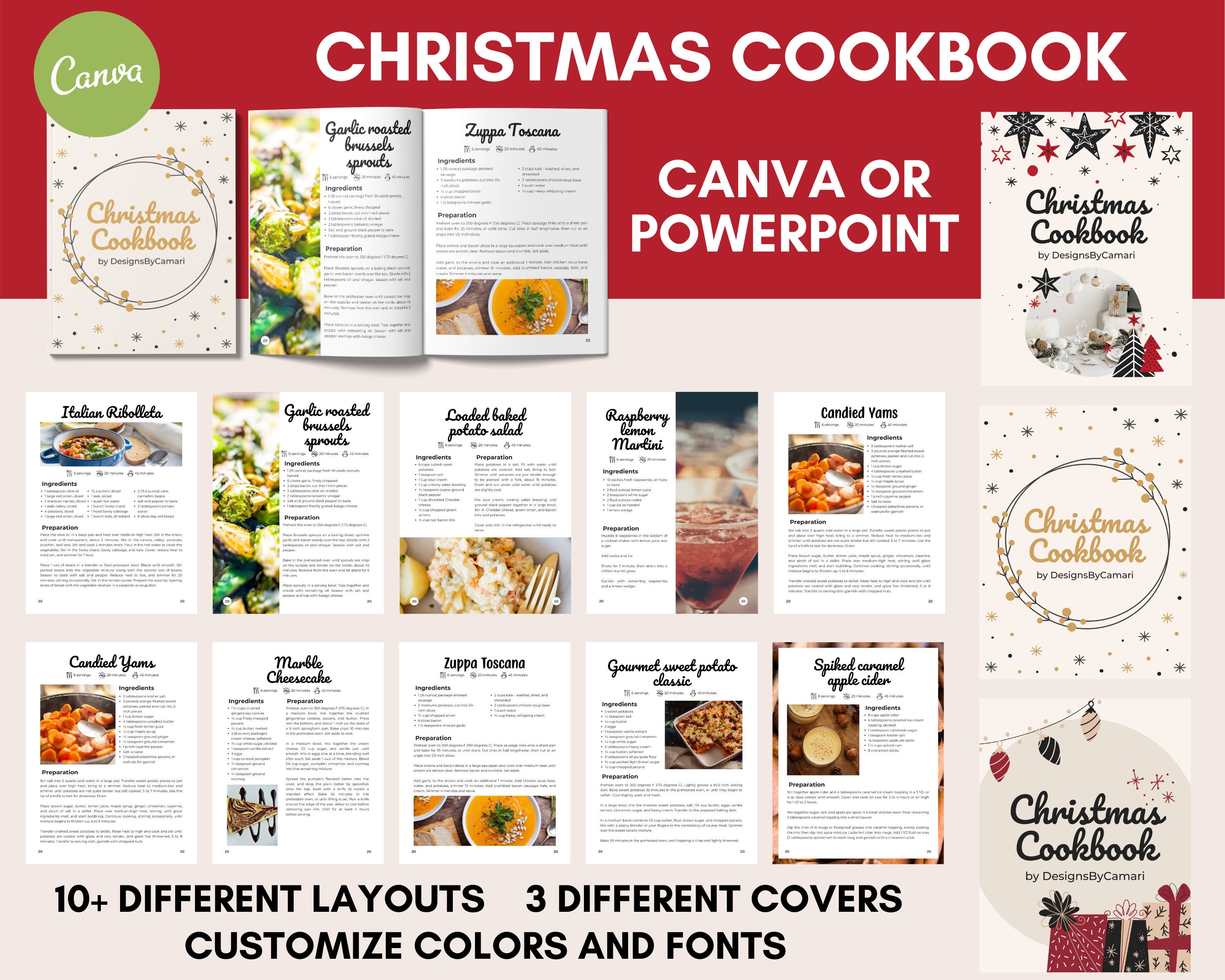 Christmas Cookbook Template | Editable Canva Template | Family Recipe ...
