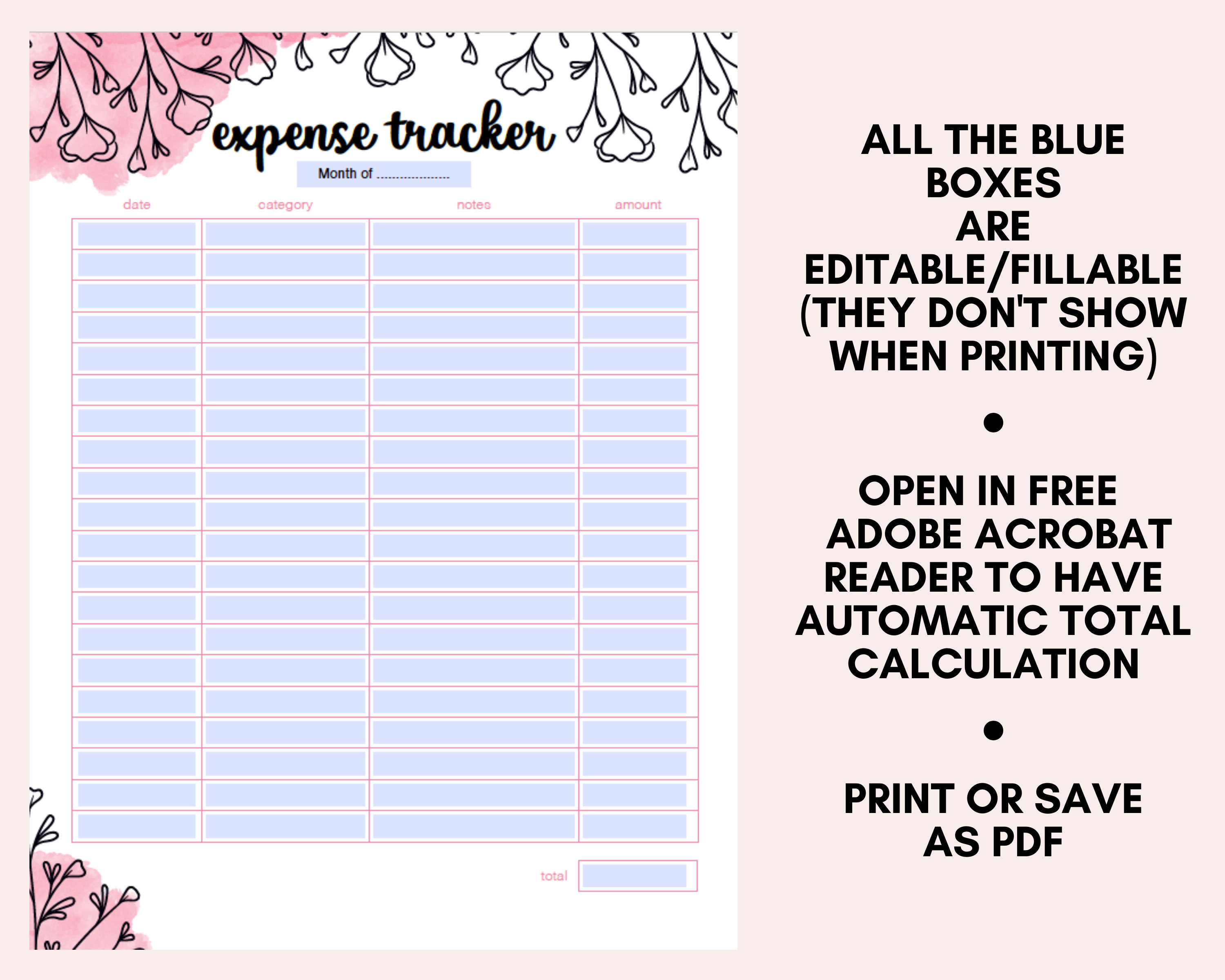 Expense and Income Tracker | Expense Tracker Printable PDF | Fillable ...
