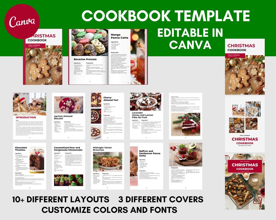 Christmas Cookbook Template - Festive Canva Recipe Book for Family ...