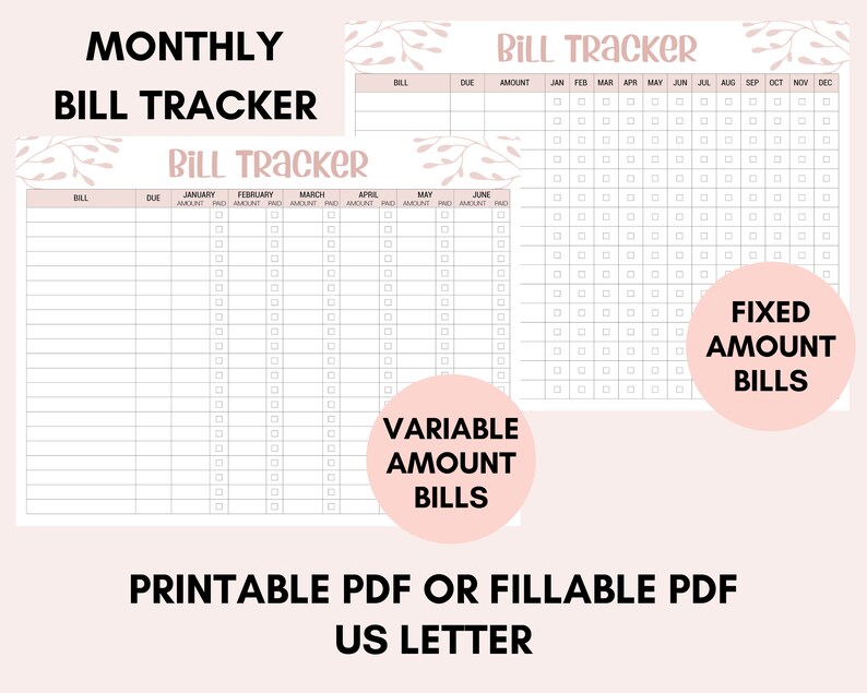 Monthly Bill Tracker | Printable PDF | Editable and Fillable PDF ...