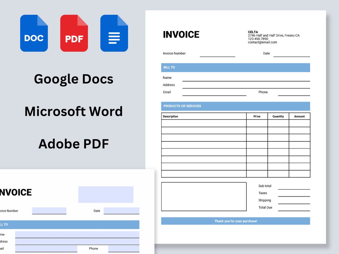 Invoice Template PDF Google Docs Word | Printable PDF | Editable PDF ...