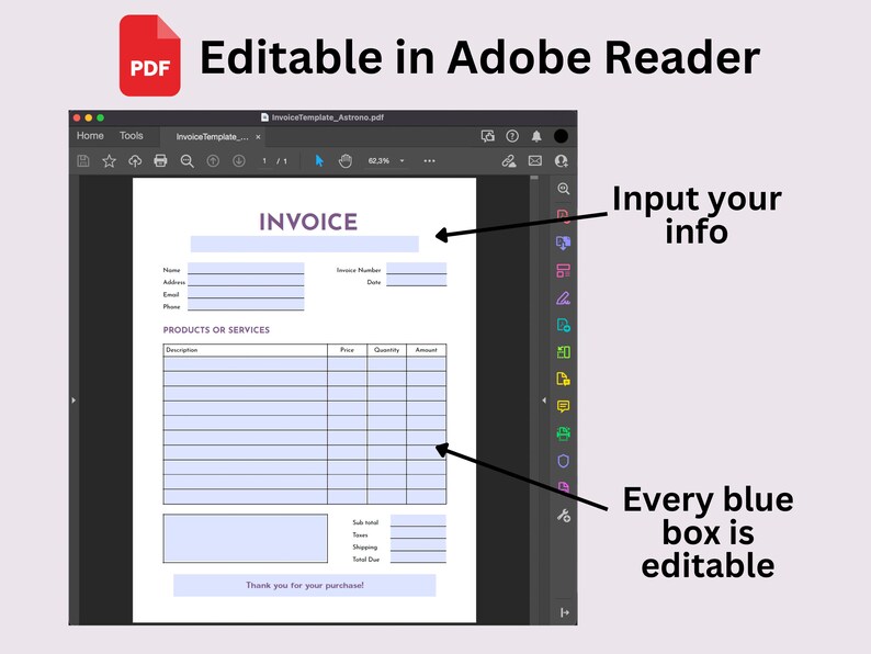 Invoice Template PDF Google Docs Word | Printable PDF | Editable PDF ...