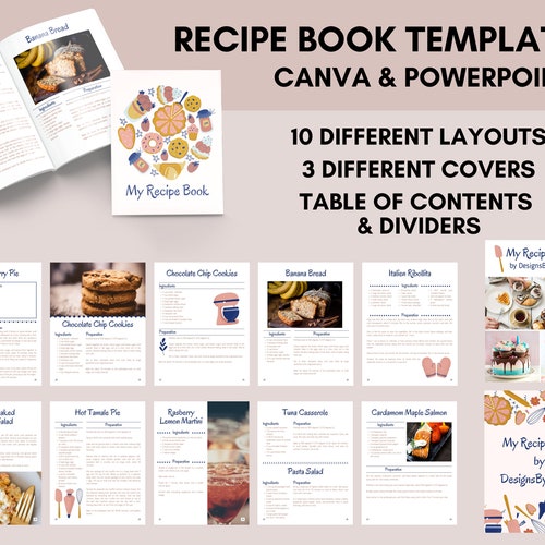 Recipe Book Template Editable Canva Template Powerpoint - Etsy