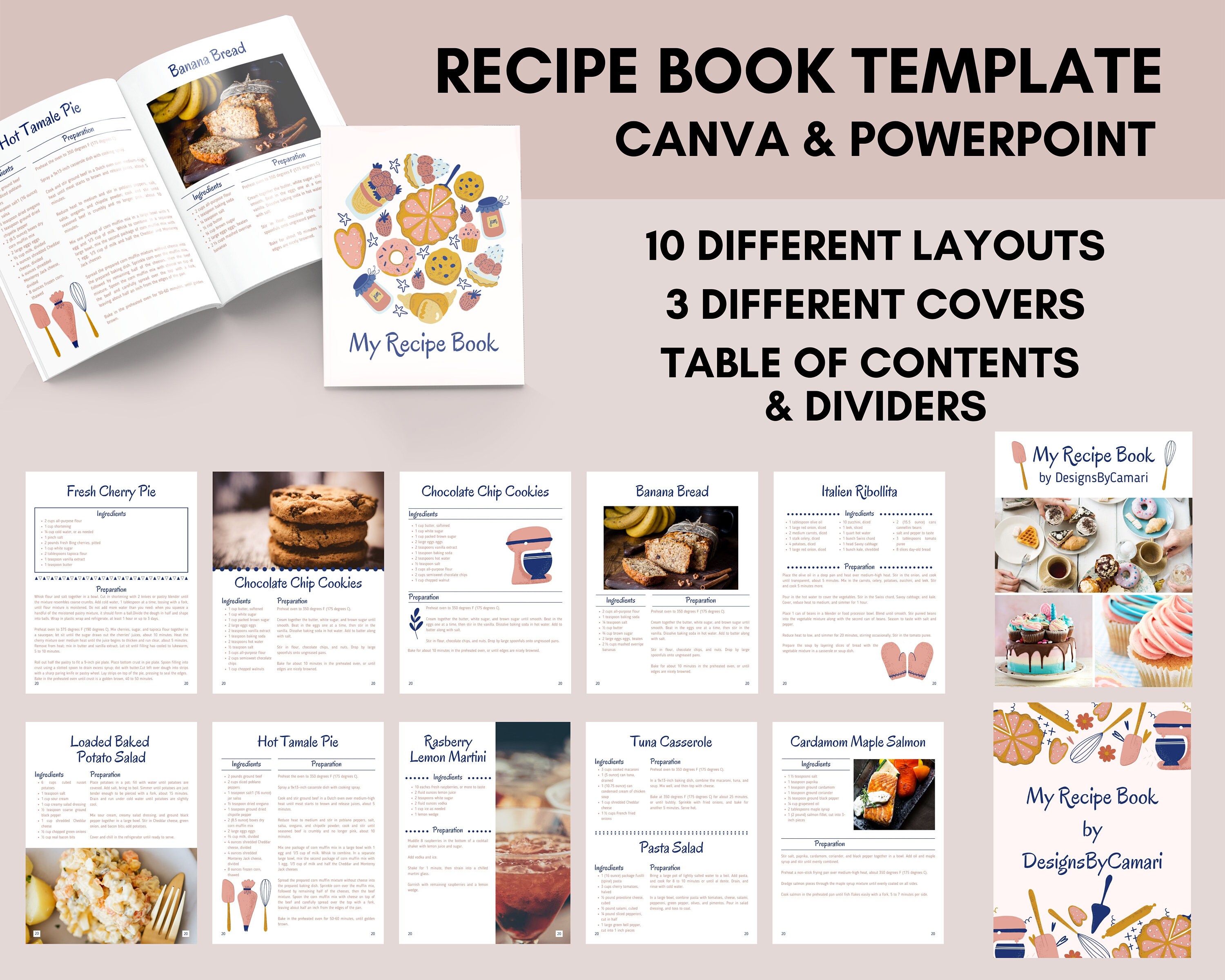Recipe Book Template | Editable Canva Template | Family Cookbook ...