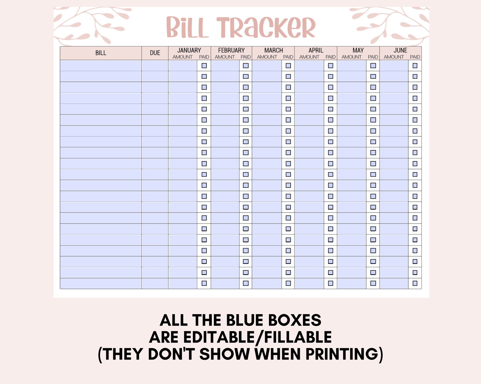 Monthly Bill Tracker Printable PDF Editable and Fillable PDF Template ...