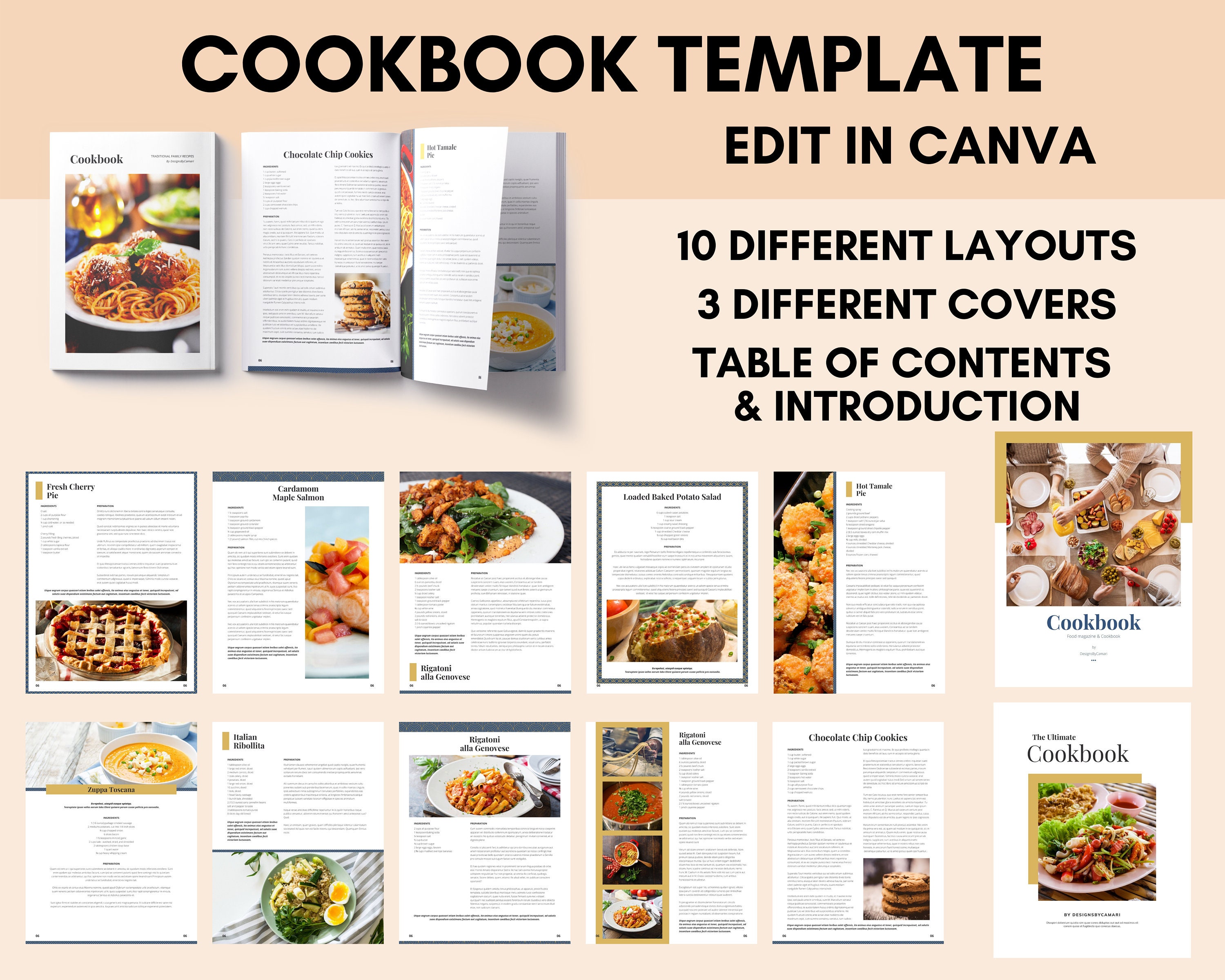Recipe Book Template | Editable Canva Template | Family Cookbook ...