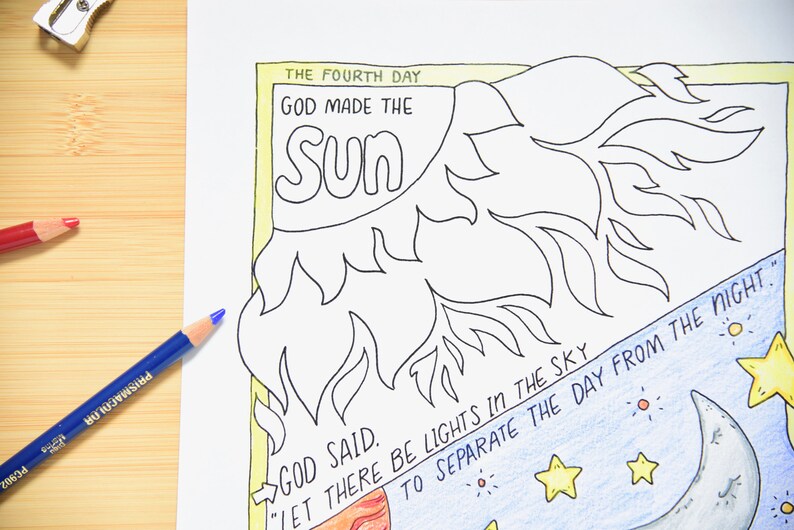 Day 4 of Creation Coloring Page, PDF Coloring Page - Christian ...