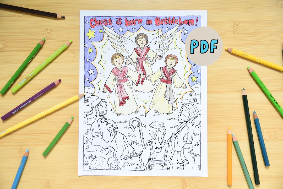 The Christmas Story Coloring Page | Angels Visit Shepherds, Jesus is ...