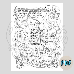 Day 6 of Creation Coloring Page | Bible Christian Homeschool Sunday ...