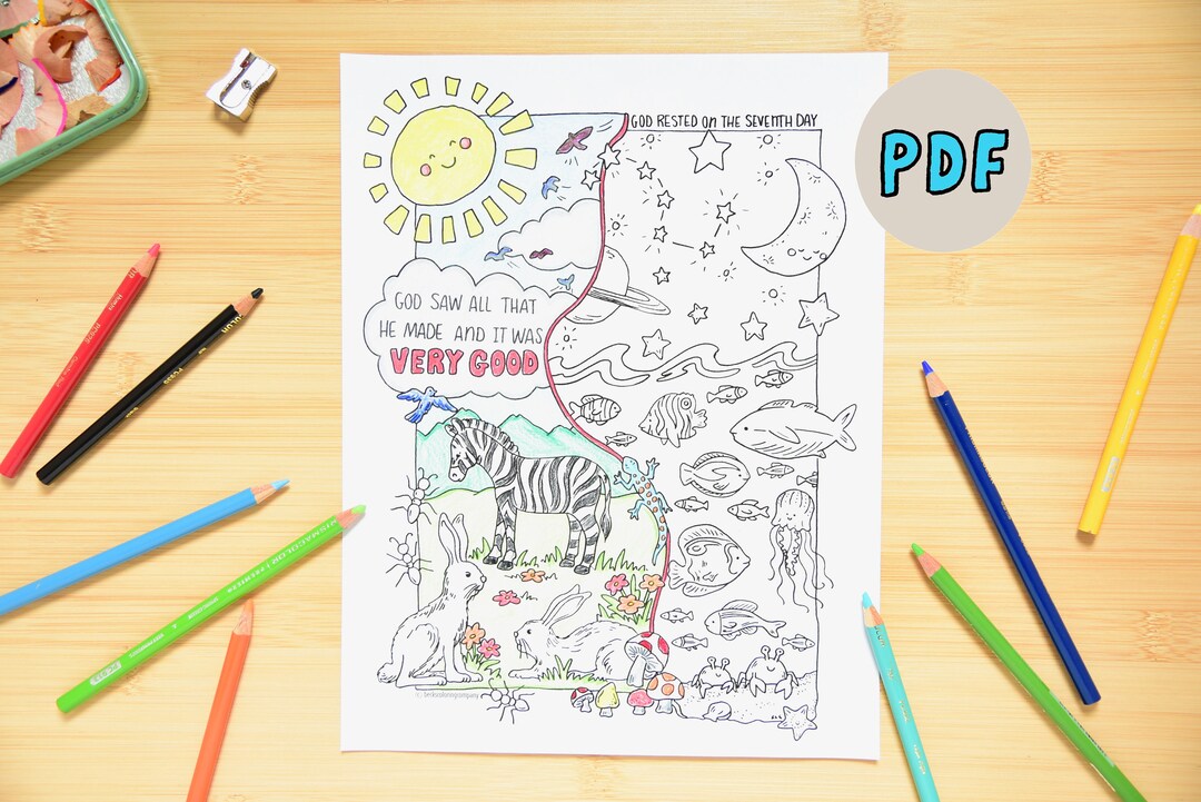 Day 7 of Creation Coloring Page, PDF Coloring Page - Christian ...
