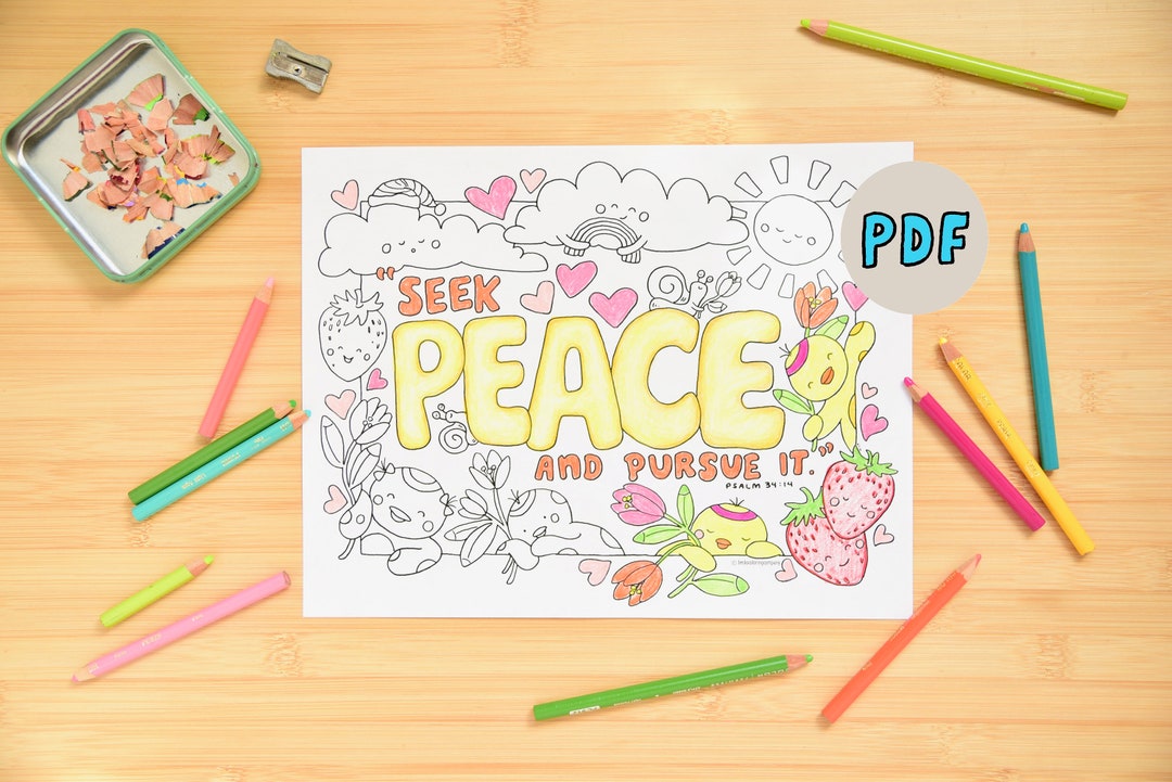 PEACE Coloring Page - Seek Peace Coloring Page - Christian Homeschool ...
