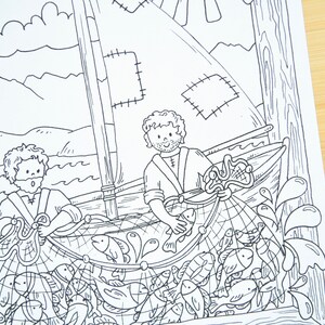 PDF Printable - Jesus Fish Miracle Coloring Page, Christian Homeschool ...