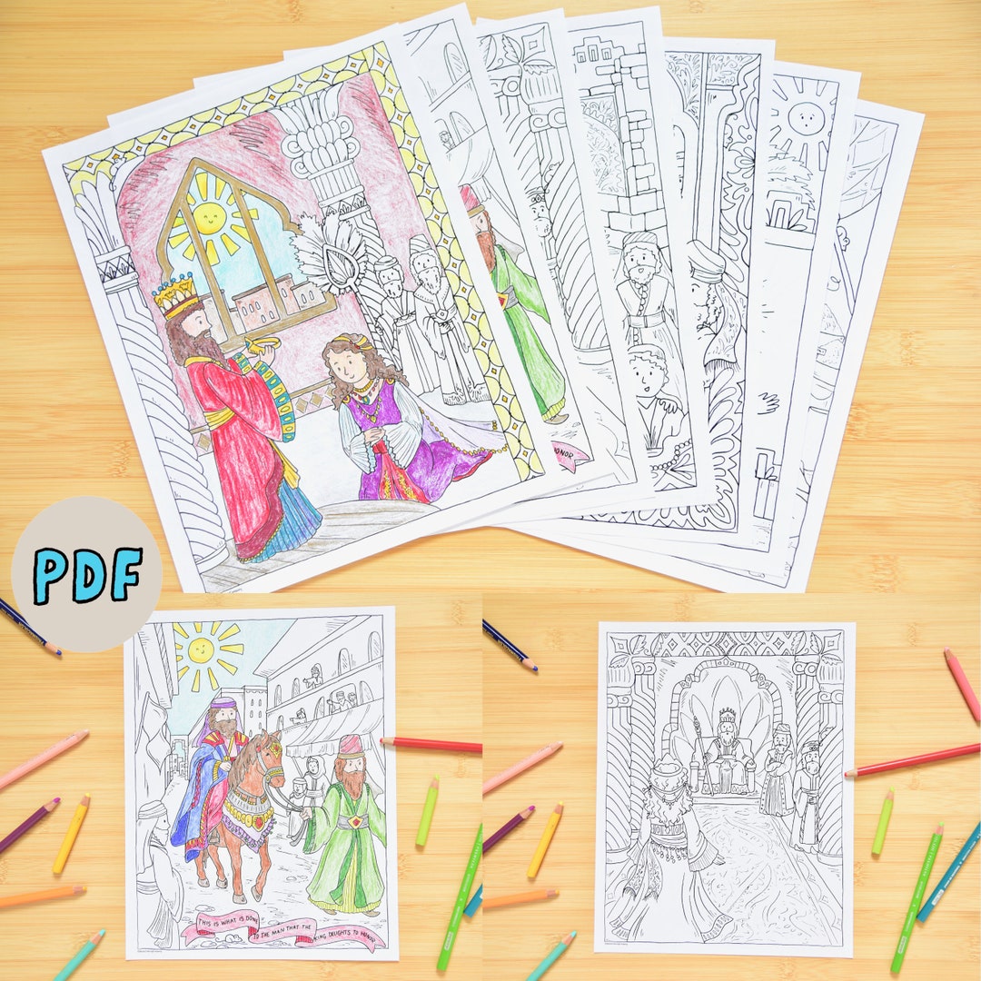Set of 7 ESTHER Bible Teaching Coloring Pages - Kids Color Activity ...