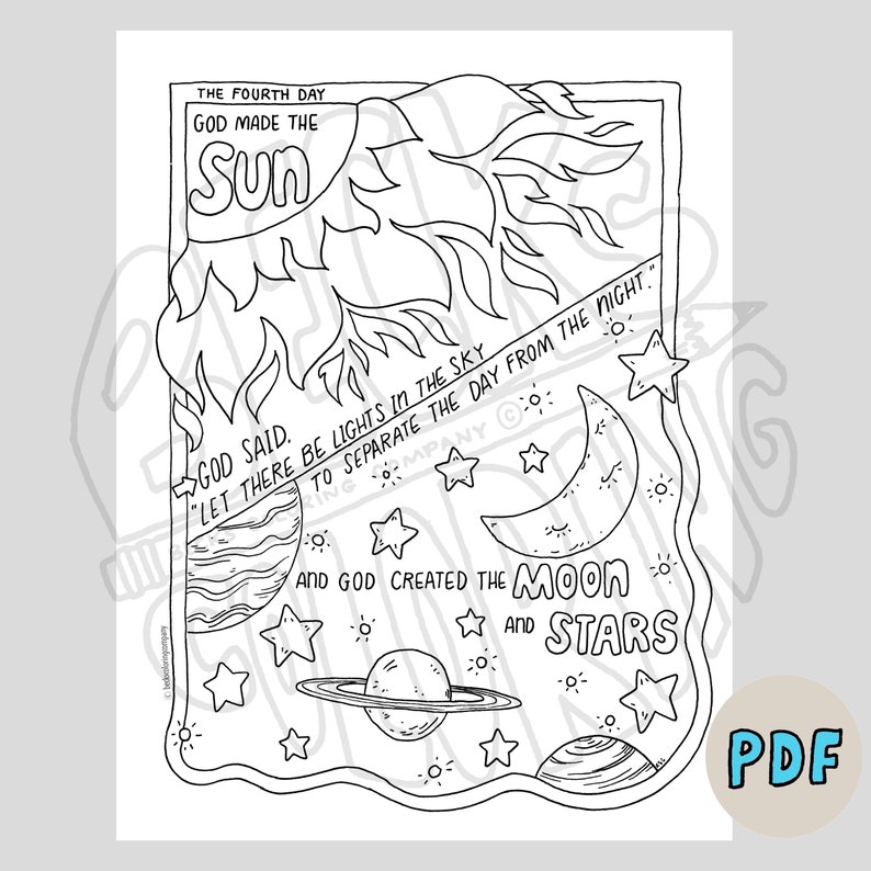Day 4 of Creation Coloring Page, PDF Coloring Page - Christian ...