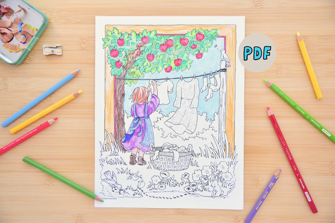 Idyllic Country Life Coloring Page Printable Page Autumn - Etsy