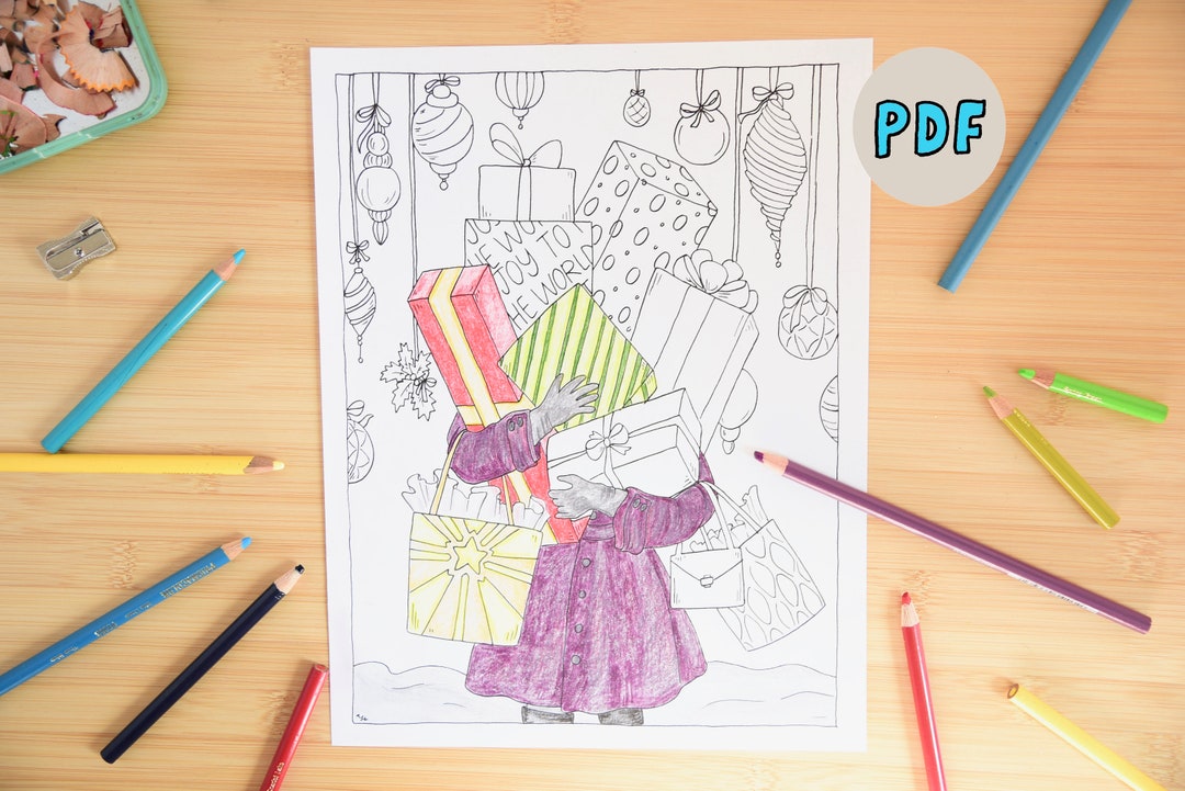 PDF Coloring Page, Winter Christmas Shopping Coloring Page Homeschool ...