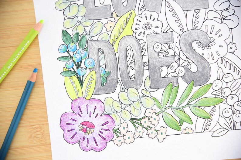 PDF Coloring Page LOVE Does Verse Coloring Christian - Etsy