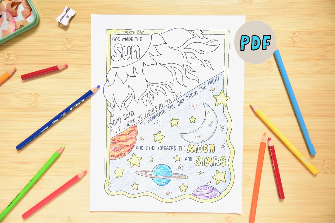 Day 4 of Creation Coloring Page, PDF Coloring Page - Christian ...