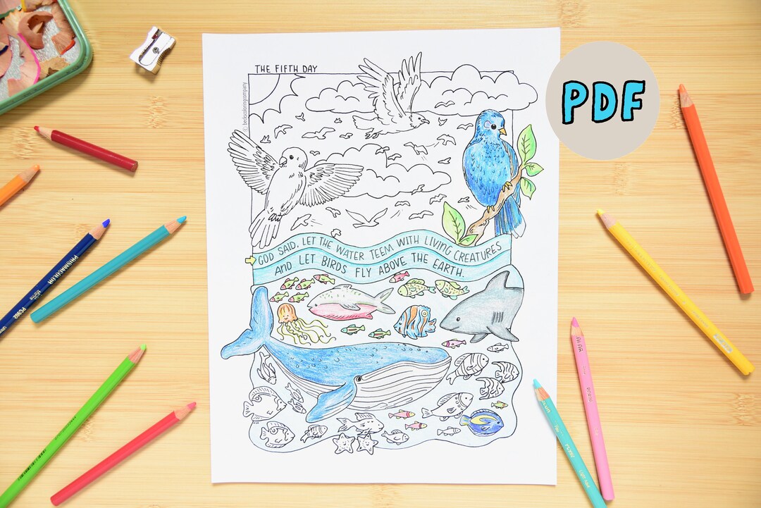 Day 5 of Creation Coloring Page, PDF Coloring Page - Christian ...