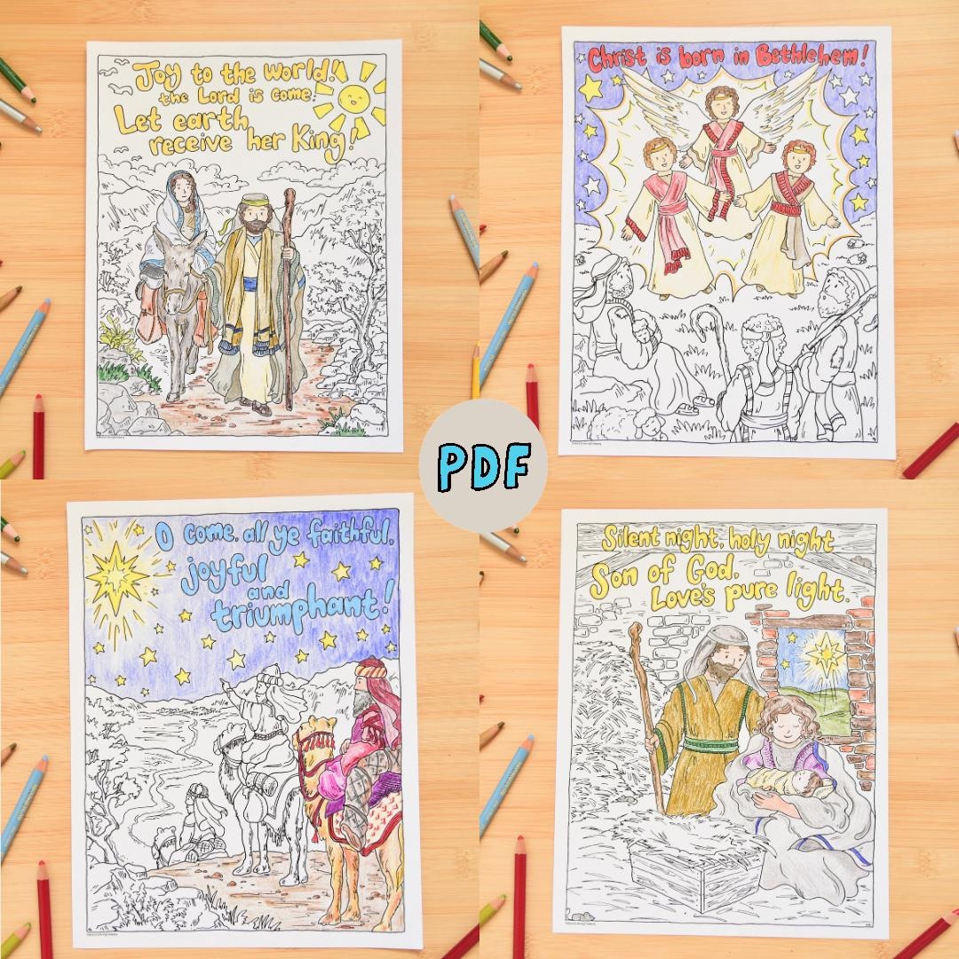 Nativity Christmas Coloring Page Set | Jesus Birth Wisemen Shepherds ...