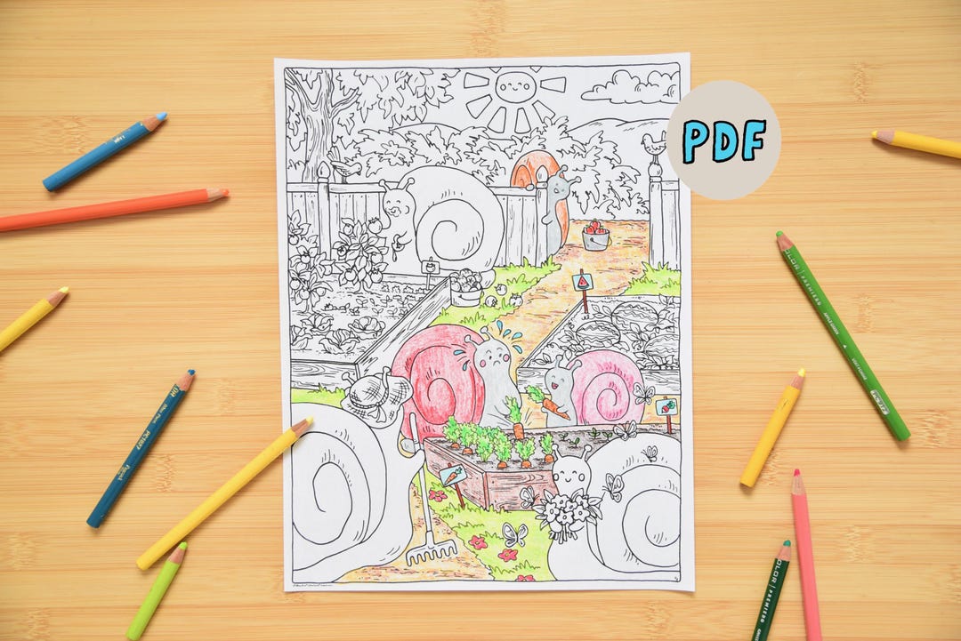 Snail Garden Day | Coloring Page | Cute Snail Activity Coloring Sheet ...