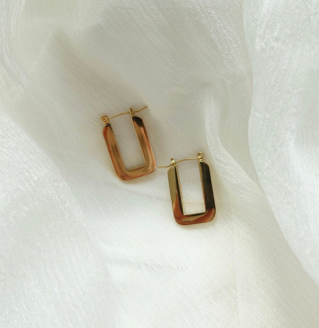 Gold Square Hoop Earrings, Geometric Hoop Earrings, Minimalist Gold ...