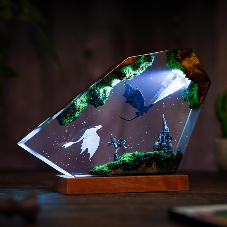 Flying Toothless and Light Fury Resin Lamp, Handmade Resin Epoxy Lamp ...