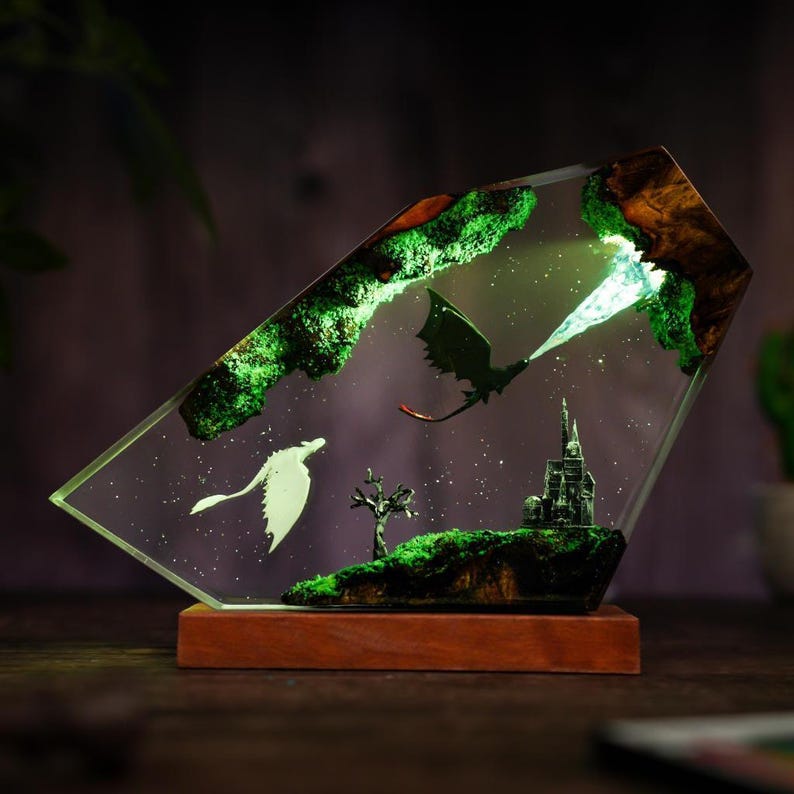 Flying Toothless and Light Fury Resin Lamp, Handmade Resin Epoxy Lamp ...