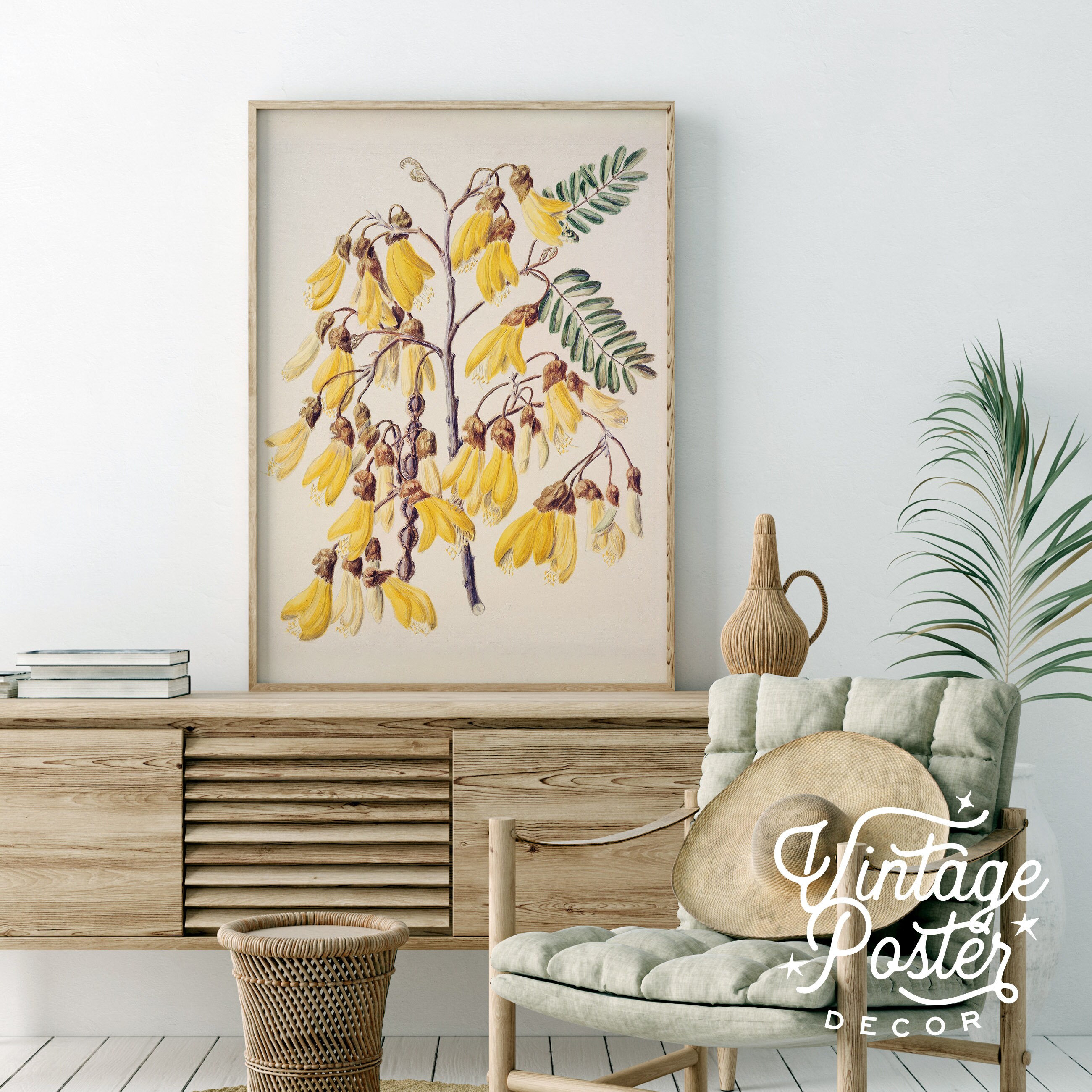 Botanical Art Print, Yellow Flower Drawing, Antique Floral Plant - Etsy