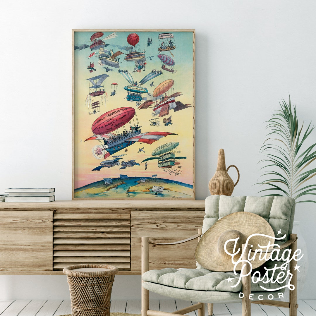 Vintage Aviation Print: Retro Balloon Transportation Poster - Etsy