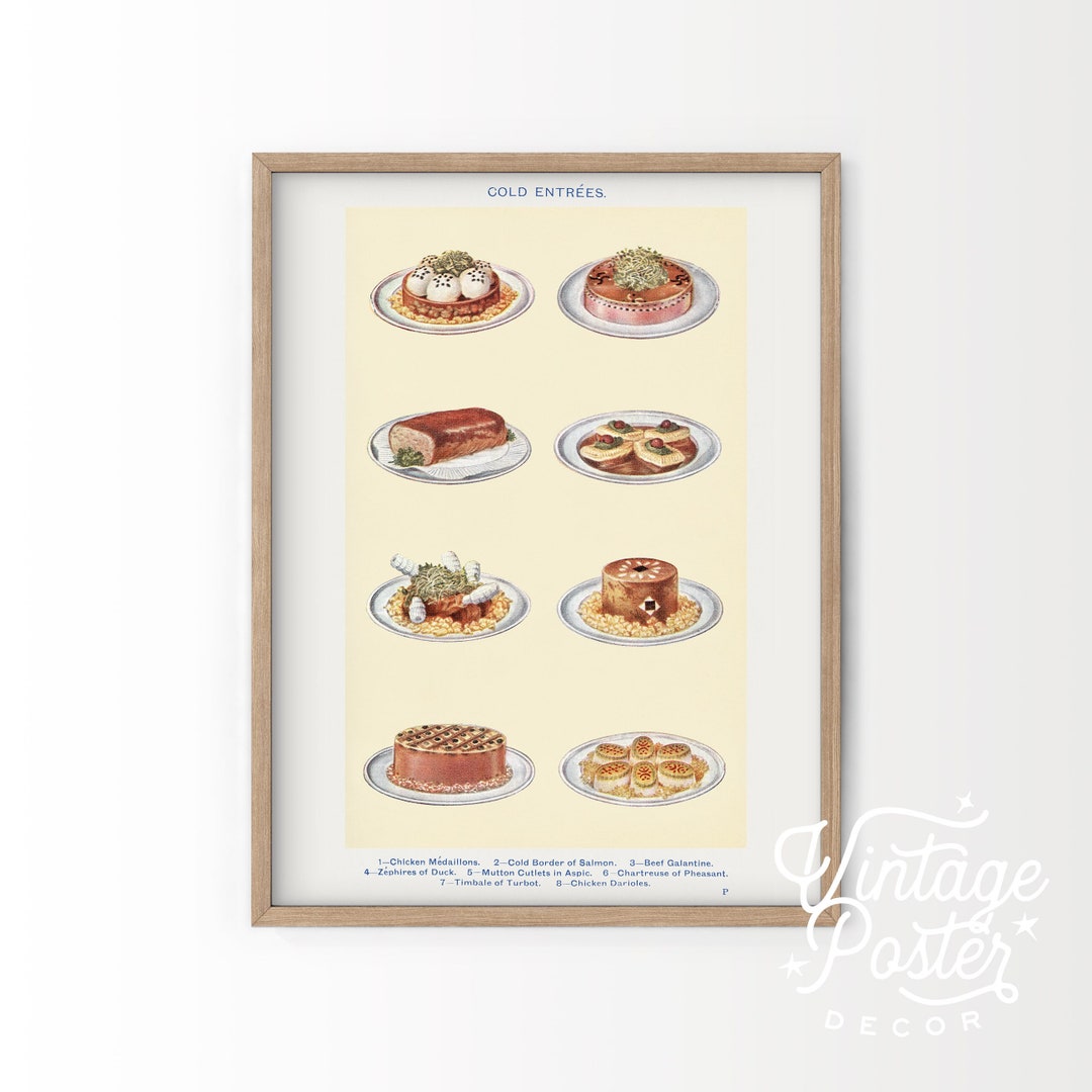 Vintage Cold Entrees Kitchen Art Print: Retro Food Illustration - Etsy