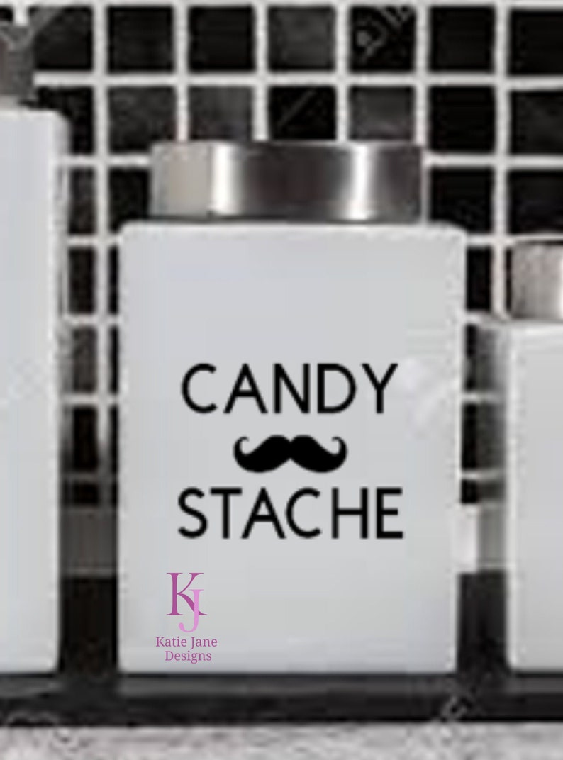 Custom Candy Stache Canister Decals Permanent Vinyl Decals - Etsy