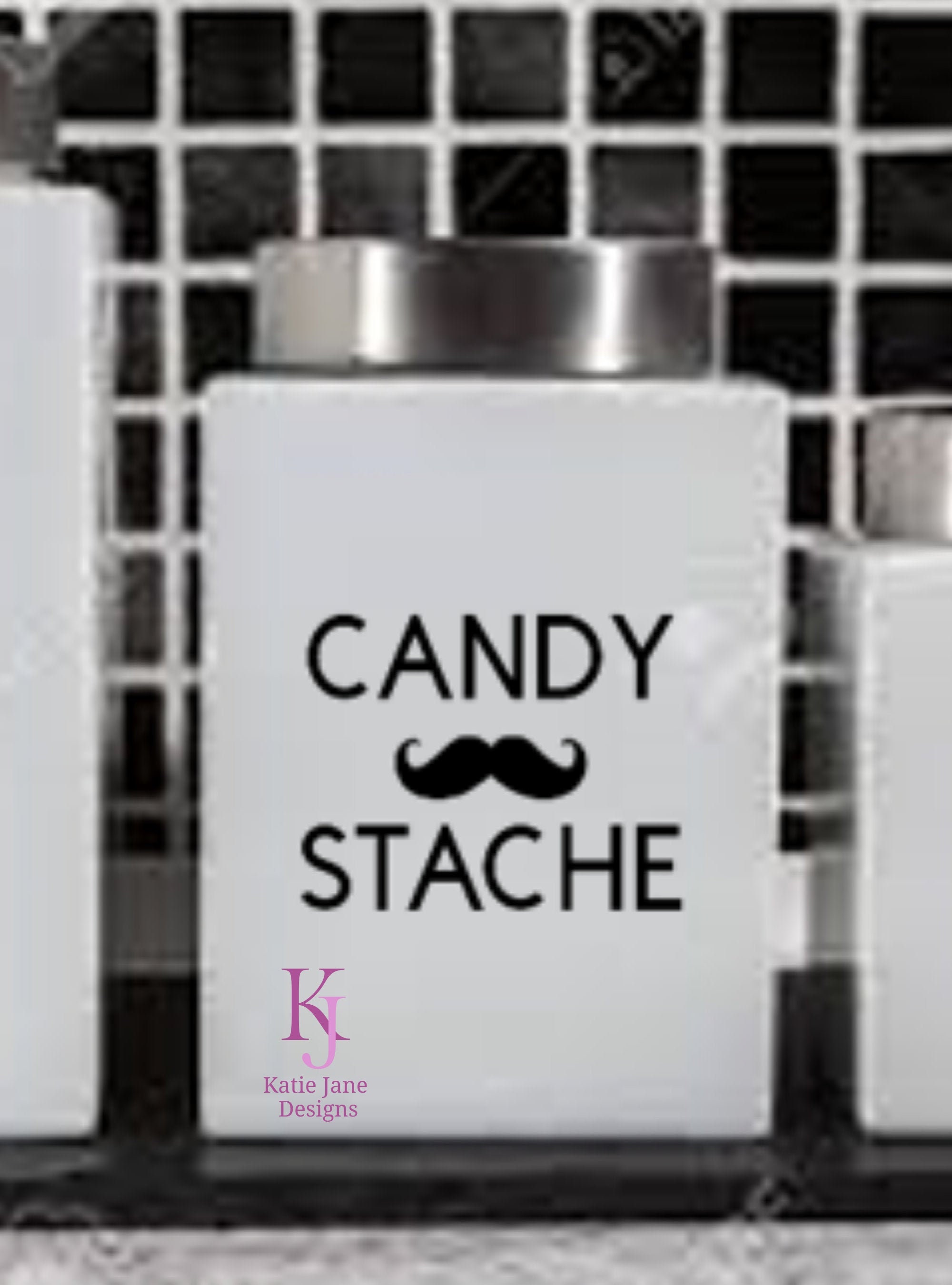 Custom Candy Stache Canister Decals | Permanent Vinyl Decals - Etsy