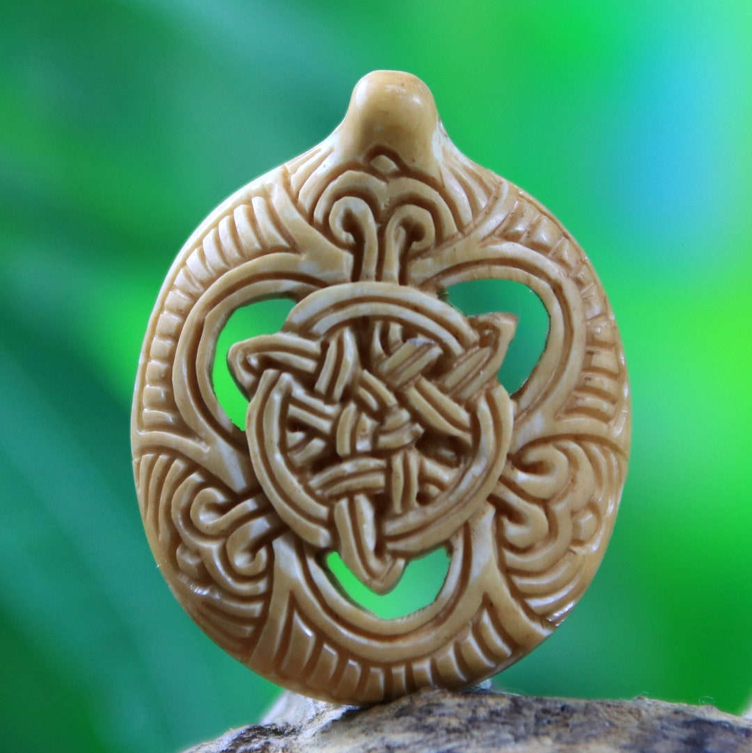 Celtic Pendant Hand Carved Bone Men Leather Jewelry Making Gift for Him ...