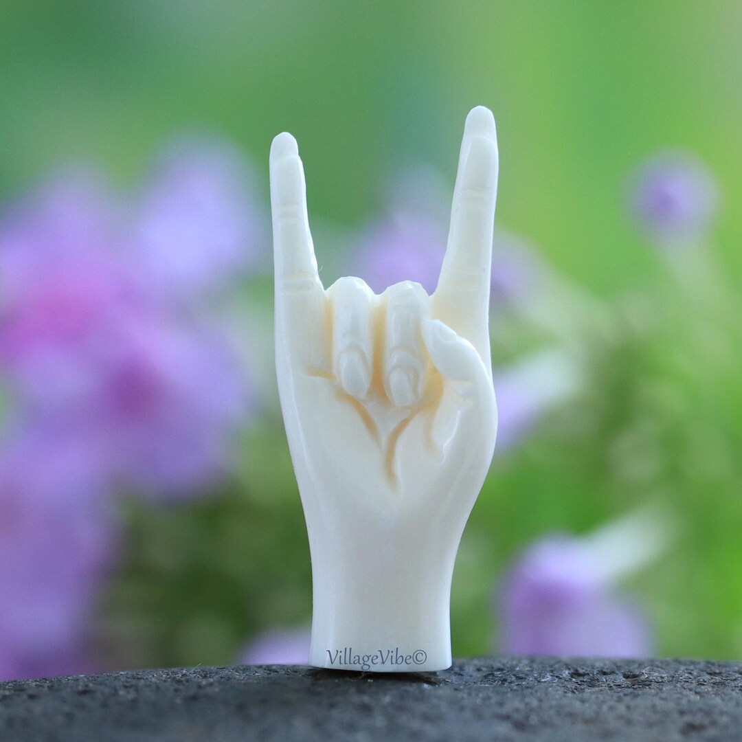 Rock on Hand Gesture Buffalo Bone Carving Cabochon Artisan Bead Free ...