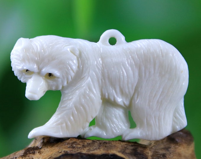 Reversible Carved Buffalo Bone Pendant Bear Cabochon Charm Spirit ...