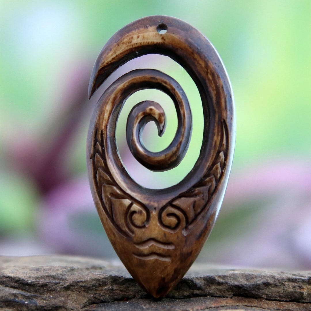 Hand Carved Koru Pendant Antique Look Mauri Necklace - Etsy