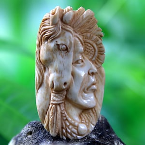 Hand Carved Bone Cabochon Horse Spirit Animal Native American Jewelry ...