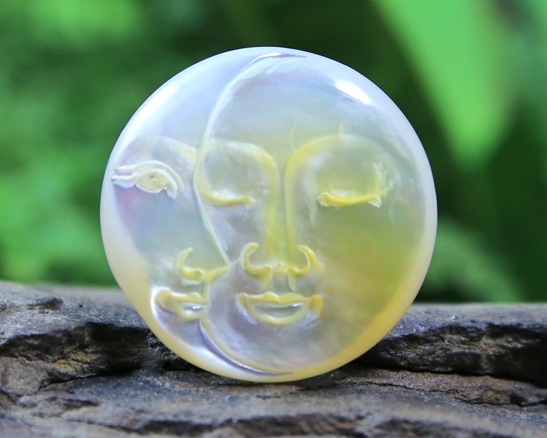 Hand Carved Mother of Pearl Moon Face Cabochon 30mm - Etsy