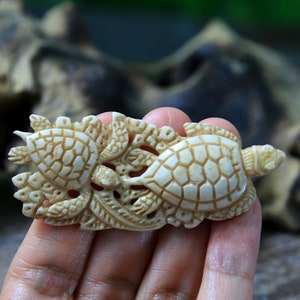 Hand Carved Bone Turtle Cabochon Antique Look Wire Wrapped Pendant ...