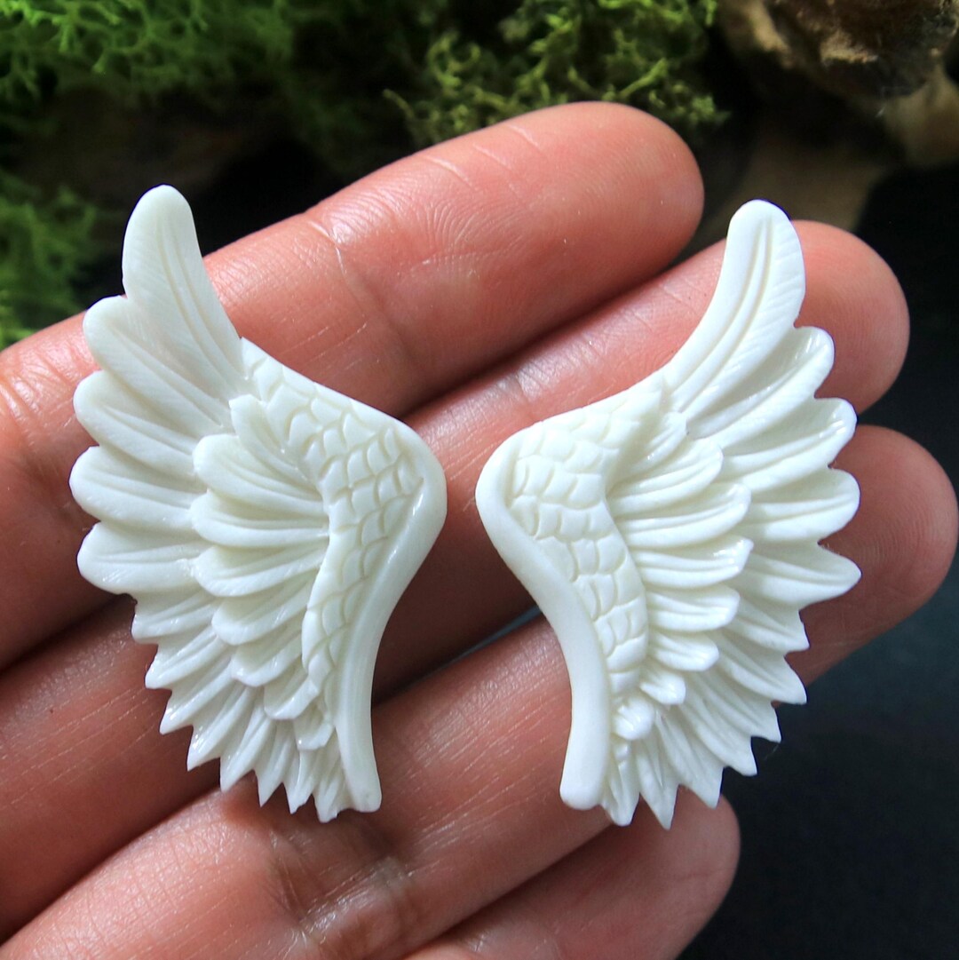 Reversible Angel Wings Cabochon Matching Set Carved Bone Charm Pair ...