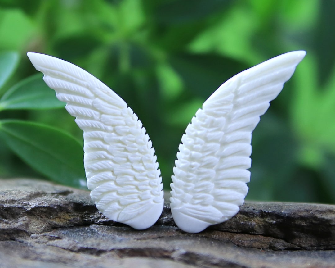 Angel Wings Hand Carved Bone Set of 2 Feather Cabochon Reversible - Etsy